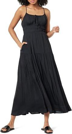The Drop Tavia Tie-Front Tiered Maxi Dress Robe Longue, Noir, XXL