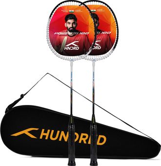 Hundred Powertek 100 (Set of 2) Badminton Racquet with Full Cover | Strung | Aluminium | Maximum Tension: 16-18lbs | for Intermediate player, Wei&szlig; / Schwarz