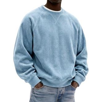 Generic Sweat-shirt en velours c&ocirc;tel&eacute; pour homme sans capuche surdimensionn&eacute; col rond printemps hiver tops vintage manches longues chemise unie r&eacute;tro pull de 