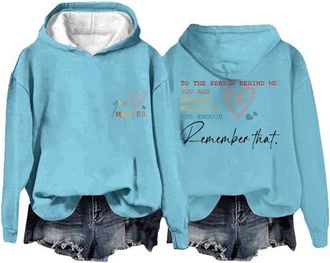 Generic Sweat &agrave; capuche &agrave; manches longues pour femme avec slogan graphique et poches, bleu clair, M