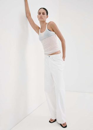 Mango Jean balloon crop blanc - Femme - 32 - MANGO