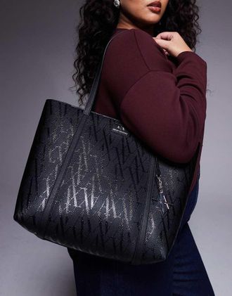 A|X Armani Exchange Silvye - Shopper in Schwarz mit Monogramm-Muster