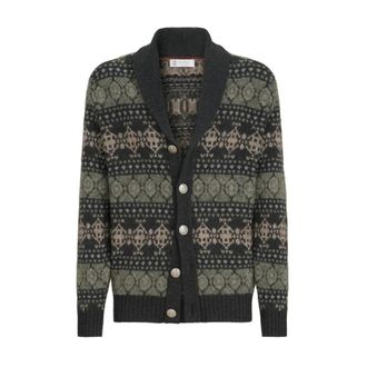Brunello Cucinelli Strickjacke mit Schalkragen und Fair Isle Muster - - Knitwear - Herren - Mehrfarbig - L