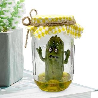 Generic Figurine de cornichon dans un bocal, petit pot &agrave; cornichons amusant en verre, support &eacute;motionnel, d&eacute;coration &eacute;l&eacute;gante pour d&eacute;coration dint&eacute;rieur