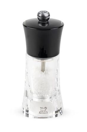 Peugeot Moulin &agrave; Sel Mol&egrave;ne Manuel 14 cm - R&eacute;glage Classique - Fabrication Fran&ccedil;aise - Acryl - Coloris Transparent et Noir