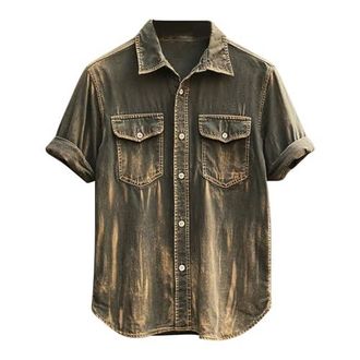 Generic Chemise hawa&iuml;enne boutonn&eacute;e &agrave; manches courtes pour homme : v&ecirc;tements d&eacute;t&eacute; d&eacute;contract&eacute;s &agrave; manches courtes pour la plage, bronze, 3XL