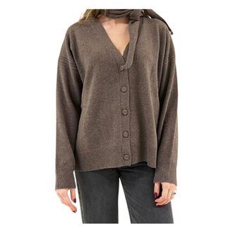 Meimeij Femme, Pulls, Brun, Taille: 44 FR Cardigan Over Manica Lunga