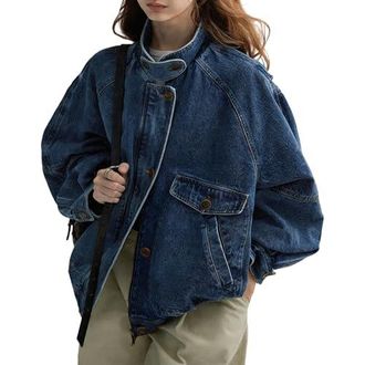 Generic Veste en jean surdimensionn&eacute;e pour femme - Style d&eacute;contract&eacute; - Manches longues - Poches - V&ecirc;tement dext&eacute;rieur l&eacute;ger, bleu, S