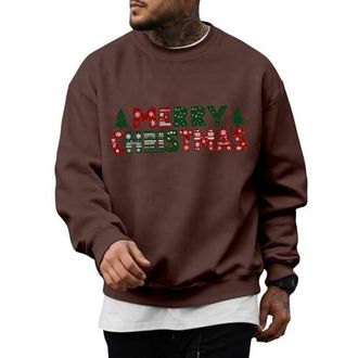Generic Sweat-shirt de No&euml;l pour homme - Merry Christmas d&eacute;lav&eacute; automne - Sweat-shirt vintage tendance pour les vacances au quotidien, Caf&eacute; noir, 3XL