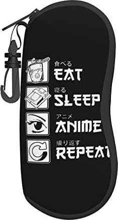 AOOEDM Lunettes de soleil &eacute;tuis souples avec clip de ceinture &eacute;tui &agrave; lunettes portable manger sommeil anime r&eacute;p&eacute;ter japonais mot n&eacute;opr&egrave;ne fermeture &eacute;clair sa