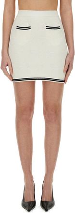 Self Portrait Jacquard with Bow Detail Skirt - Beige