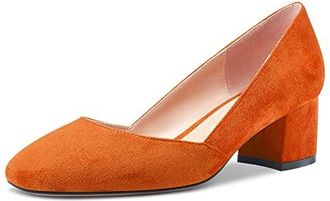 Castamere Femmes Bas Bloc Chunky Talon Heel Fermé Carré Bout Slip-on Dress Escarpins Classique Cute Mariage 5 CM Heels Orange Suède 41 EU