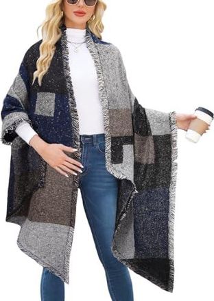 Heekpek Grand Tartan Echarpe Châle Mode féminine Stole Plaid Echarpe, Marine