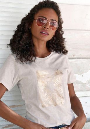 Vivance T-Shirt mit goldfarben schimmerndem Folienprint aus weicher Baumwoll-Qualität