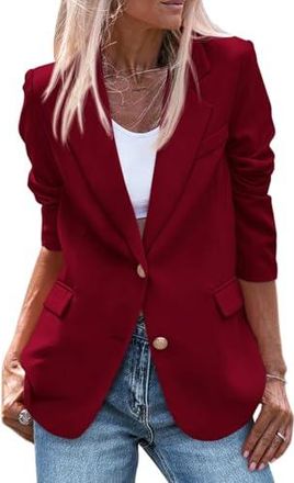 TOMWELL Blazer Femme Élégant Casual Revers Business Veste de Costume Manches Longues Devant Ouvert Manteau Tailleurs A Vin Rouge XL