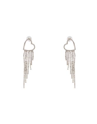 8 by YOOX HEART SHAPED RHINESTONES EARRINGS WITH FRINGES