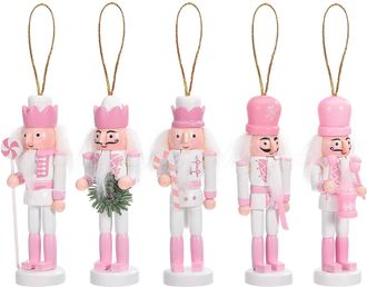 Yardwe 5 Stück Rosa Nussknacker-Soldat 13 cm Nussknacker Christbaumschmuck Weihnachts-Figuren (Mit Oder Ohne Kappenspitze Zufällig)