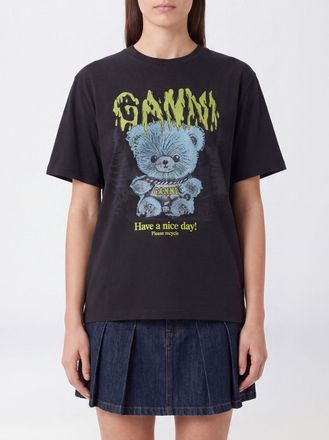 Ganni T-Shirt aus Bio-Baumwolle mit Teddyb&auml;r-Graffiti-Logo-Print