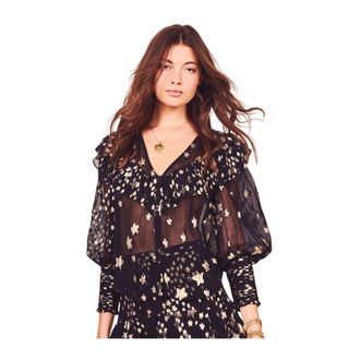LoveShackFancy Seidenbluse Harleigh mit Sternverzierungen - - Blouses & Shirts - Damen - Schwarzk - XS