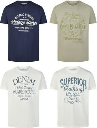 Riverso RIVLeon Lot de 4 tshirts &agrave; col rond et manches courtes 100 % coton coupe droite vert bleu blanc gris rouge orange taille S M L XL 2XL 3XL 4XL 5XL M&eacute;la