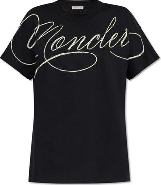 Moncler Femme, Tops, Bleu, Taille: 38 FR Embroidered Logo T-Shirt