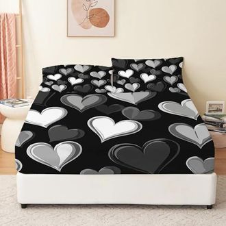 Generic Drap Housse en Microfibre Motif Coeur HD Feuille 30 cm Drap Housse Matelas Epais Gris 140 x 190 cm Protection de Matelas avec 2 Taie doreiller