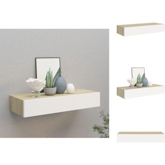 vidaXL Vidaxl - Wandregal mit Schublade Eichen-Optik und Wei&szlig; 60x23,5x10 cm mdf - Wandregal - Regal Mit Schublade - Eichenschubladenregal - Modernes