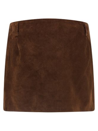 Marni Suede-Leather Color-Block Skirt - Brown