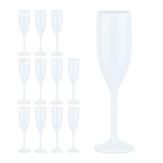Relaxdays verres à champagne, set de 12, incassable, sans BPA, réutilisable, coupe mousseux, mariage, camping, blanc