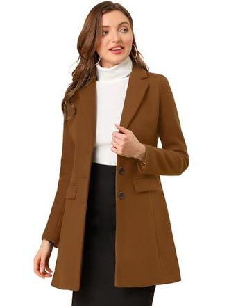 Allegra K Manteau dhiver à revers cranté et à simple boutonnage pour femmes, marron foncé, S