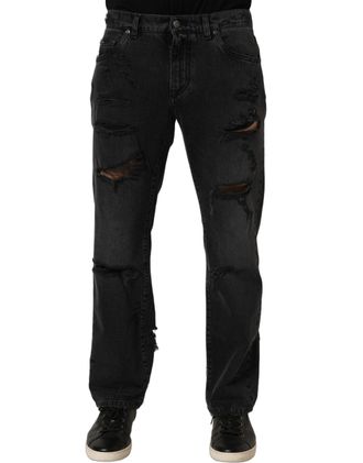 Dolce & Gabbana Dark Gray Cotton Ripped Men Denim Jeans Clothing
