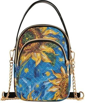 Mnsruu Sac à bandoulière pour femme - Motif tournesol et galaxie - Bleu - Petit sac à bandoulière avec sangle réglable