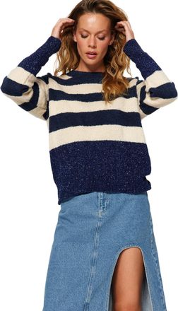 Trendyol Trendyol Damen Oversize Basic Crew Neck Knitwear Sweater Pullover, Navy Blue, S