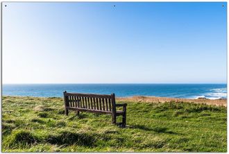 Wallario Outdoor-Poster f&uuml;r Garten oder Balkon Bank mit Aussicht, Motivbanner Gr&ouml;&szlig;e: ca. 60 x 90 cm, Outdoor-Bild