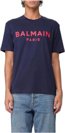 Balmain Baumwoll-T-Shirt mit Logo - - Tops - Herren - Blau - S