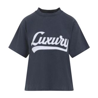 Balenciaga Blaues Baumwoll-T-Shirt mit Logo-Patch - - Tops - Damen - Blau - XS