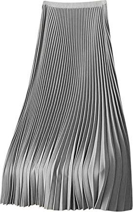 Generic Jupes longues en satin plissées pour femme - Taille élastique - Taille M à 4XL, gris, L