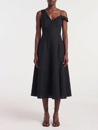 R&oacute;he Midi-Festkleid aus Baumwollmischung mit asymmetrischem Ausschnitt