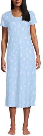 Lands End Wadenlanges Kurzarm-Nachthemd aus reiner Baumwolle, Damen, Gr&ouml;&szlig;e:48-50 regular, Blau, Baumwolle, by Lands End