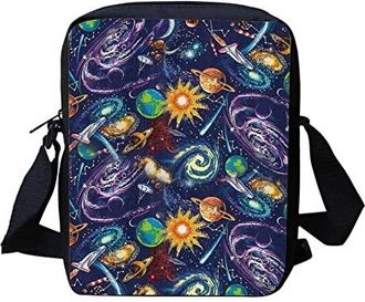 Hugs Idea Sac &agrave; bandouli&egrave;re tendance, petit sac &agrave; bandouli&egrave;re pour voyage, &eacute;cole, unisexe, sac &agrave; main pour gar&ccedil;ons et filles, Univers Space, Taille unique