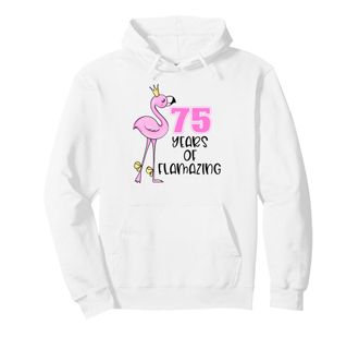 BDAZ 75 Years of Flamazing Flamingo Design Beach 75th Birthday Pullover Hoodie