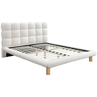 Vente-Unique Lit avec tête de lit matelassée 180 x 200 cm - Tissu bouclette - Blanc - FUDALI