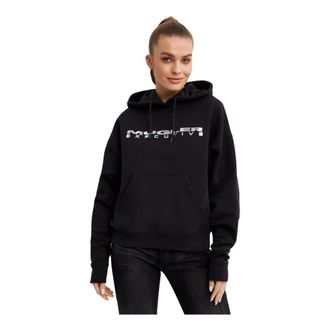 MUGLER Schwarzer Hoodie mit silbernem Logo - - Sweatshirts & Hoodies - Damen - Schwarzk - L