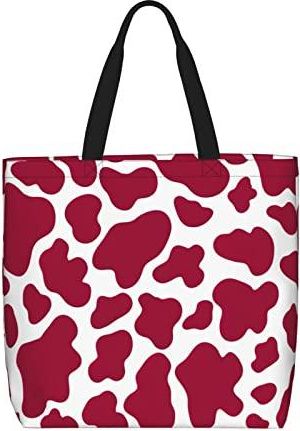 Generic Sac Fourre-Tout Empreinte De Vache Rouge Sac Fourre Tout Femme Pliable R&eacute;utilisable Sacs &Agrave; Main, Pour Burea, Femmes, Filles, Shopping