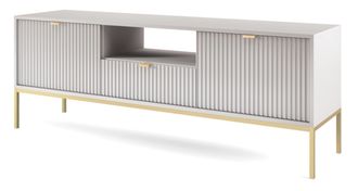 Selsey Vellore TV-Element Fernsehschrank - Grau mit geriffelten Fronten und goldenen Metallbeinen, 154 cm