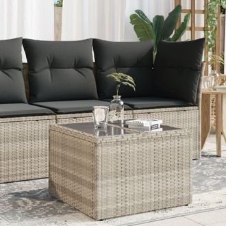 vidaXL Vidaxl - Table de jardin carr&eacute;e 55x55cm - Dessus en verre tremp&eacute; - R&eacute;sine tress&eacute;e gris clair - L&eacute;g&egrave;re et facile &agrave; nettoyer