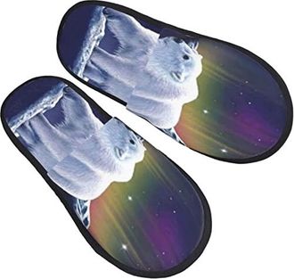 Generic Chaussons Femme Homme Ours Polaire Aurore Bor&eacute;ale Maison Pantoufles Antid&eacute;rapant Chaussures DInt&eacute;rieur Confort Pantoufles En Peluche Pour Int&eacute;rieur H&ocirc;