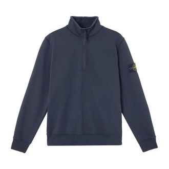 Stone Island Homme, Sweatshirts et sweats &agrave; capuche, Bleu, Taille: M SweaT-shirt en coton avec &eacute;cusson logo sur le c&ocirc;t&eacute;