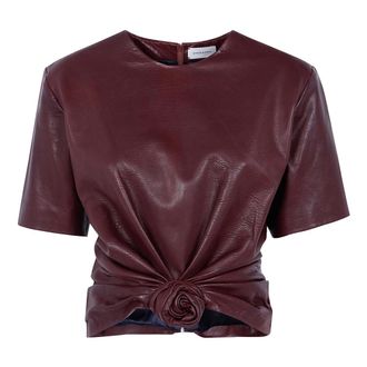 Magda Butrym Leder Cropped Bluse - - Tops - Damen - Braun - XS