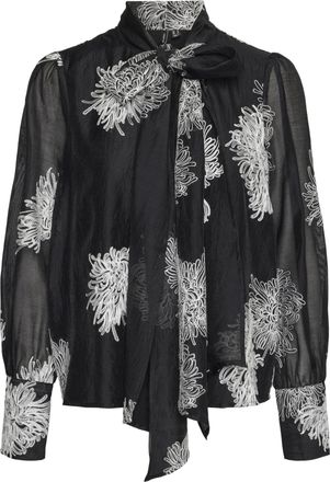 Vero Moda Damen VMDULA LS Bow TOP WVN Langarmbluse, Black/Detail:Snow White emb, X-Large